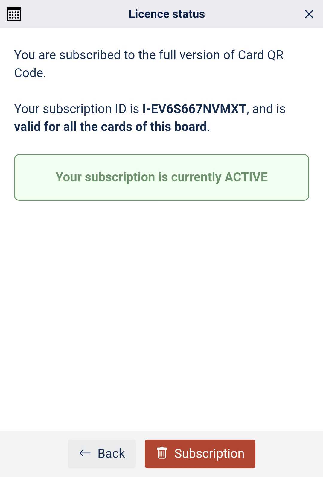 Licence - Card QR Code
